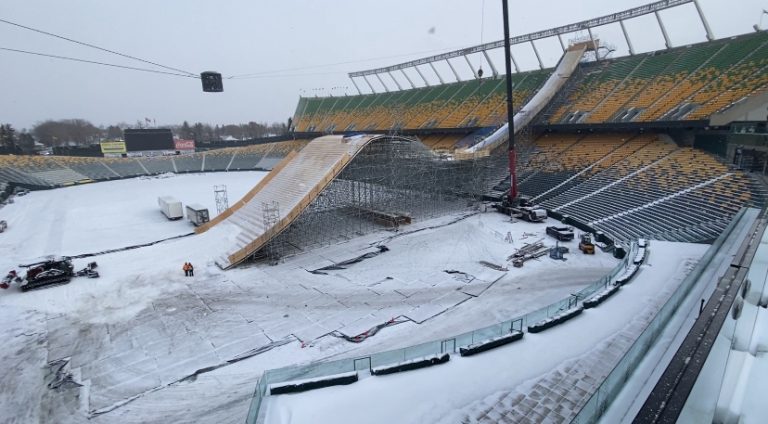 Snowboard jump built into side of Commonwealth Stadium - CityNews Edmonton