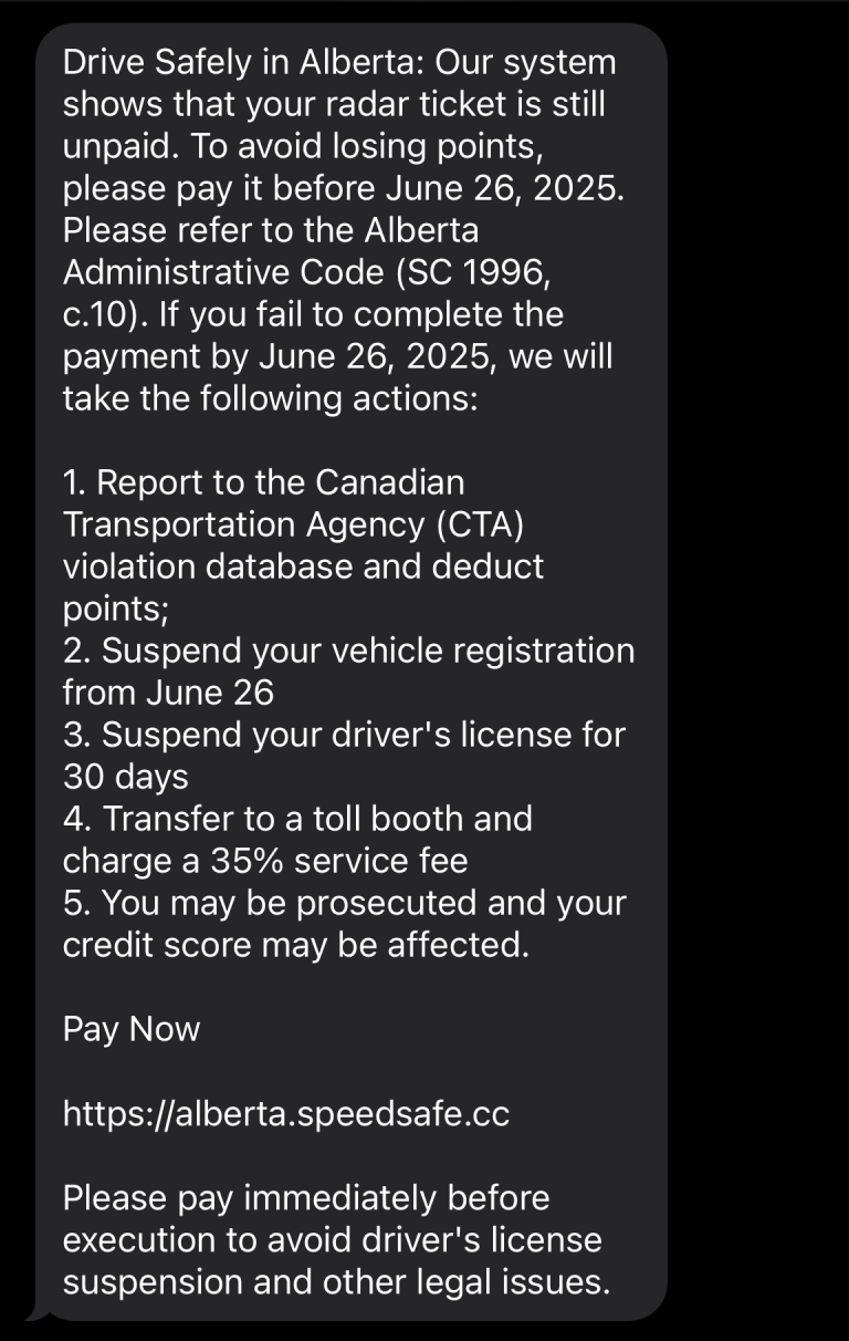 RCMP issue warning regarding text scam involving photo radar tickets