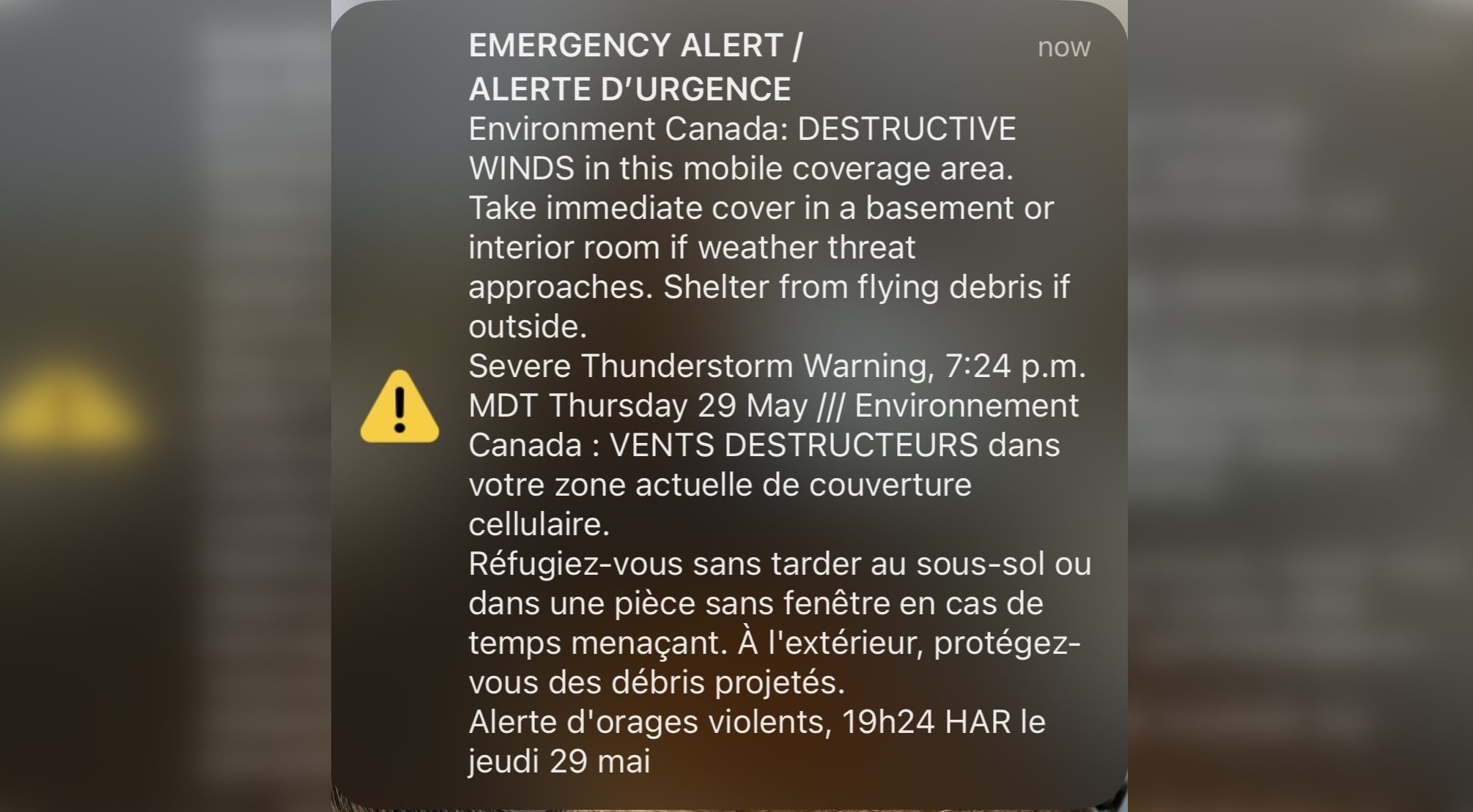 Emergency Alert issued for Edmonton area due to thunderstorm, high winds